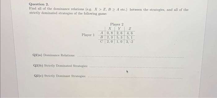 Solved Question 2. Find all of the dominance relations (e.g. | Chegg.com