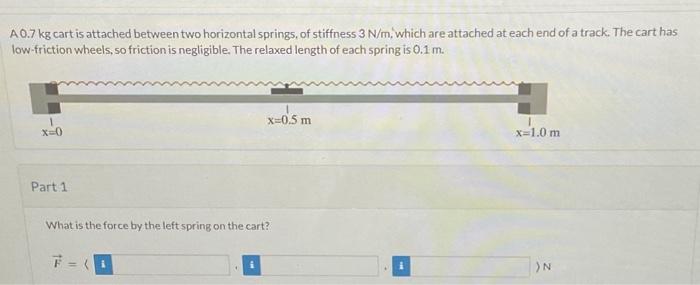 Solved A 0.7 kg cart is attached between two horizontal | Chegg.com