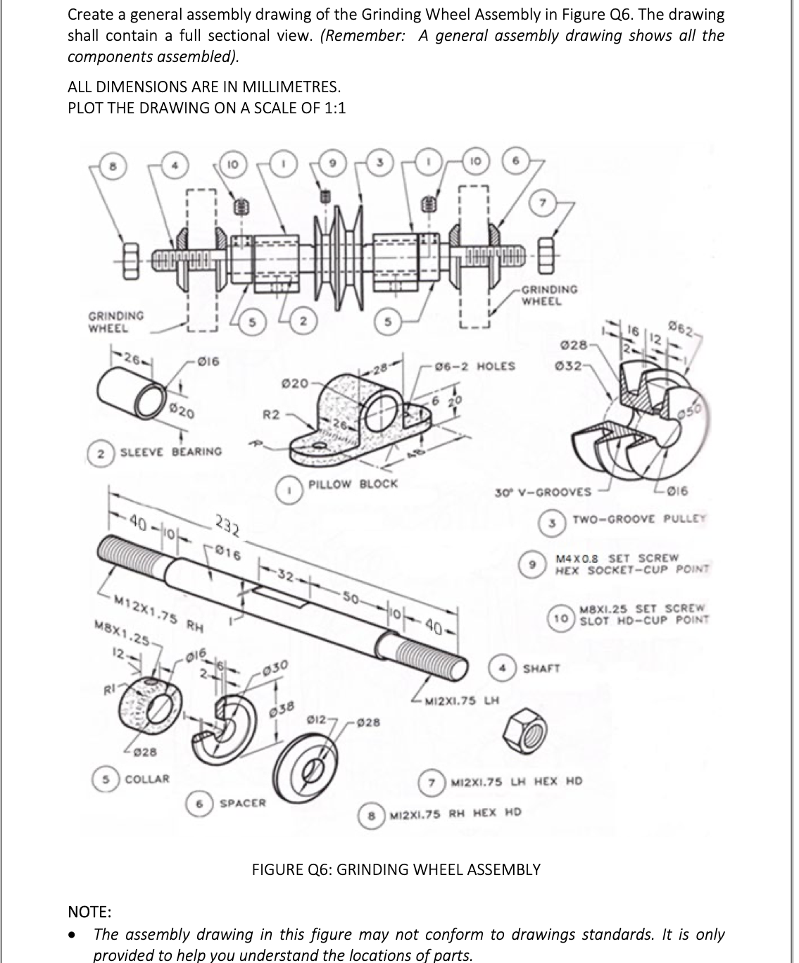 Solved Create a general assembly drawing of the Grinding | Chegg.com