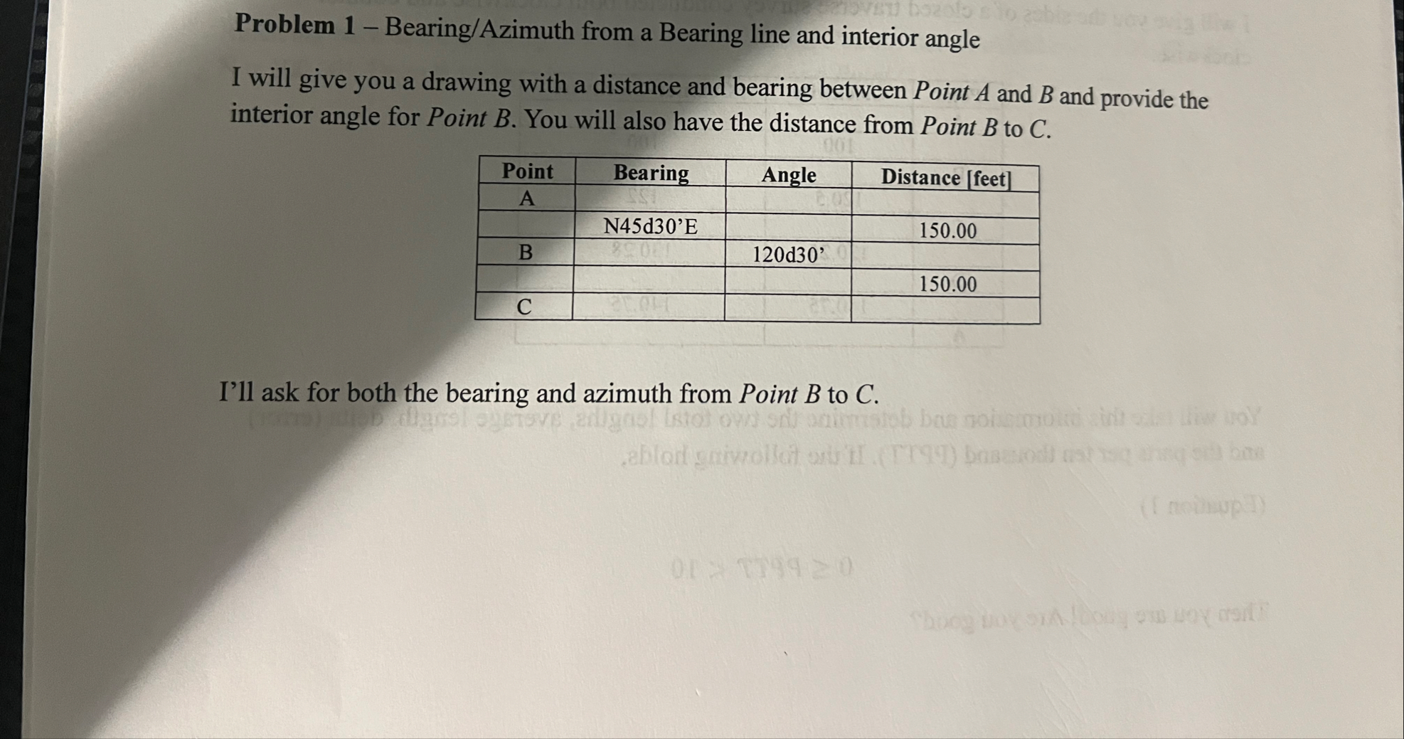 Solved Problem 1 - ﻿Bearing/Azimuth from a Bearing line and | Chegg.com