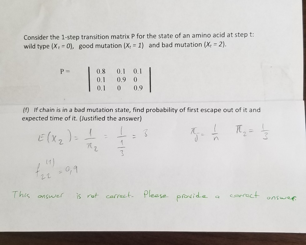 Solved Consider the 1-step transition matrix P for the state | Chegg.com