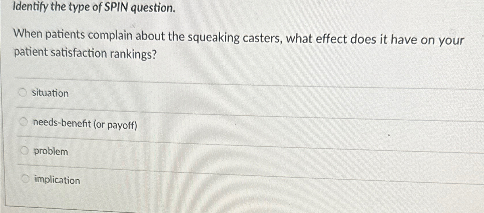 Solved Identify the type of SPIN question.When patients | Chegg.com