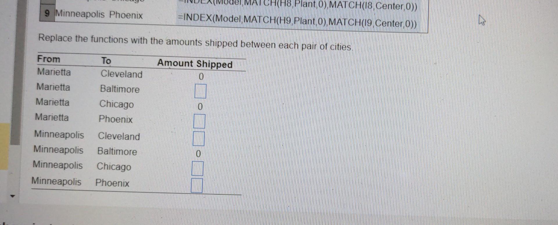 Solved Use INDEX and MATCH functions to fill in a table that | Chegg.com