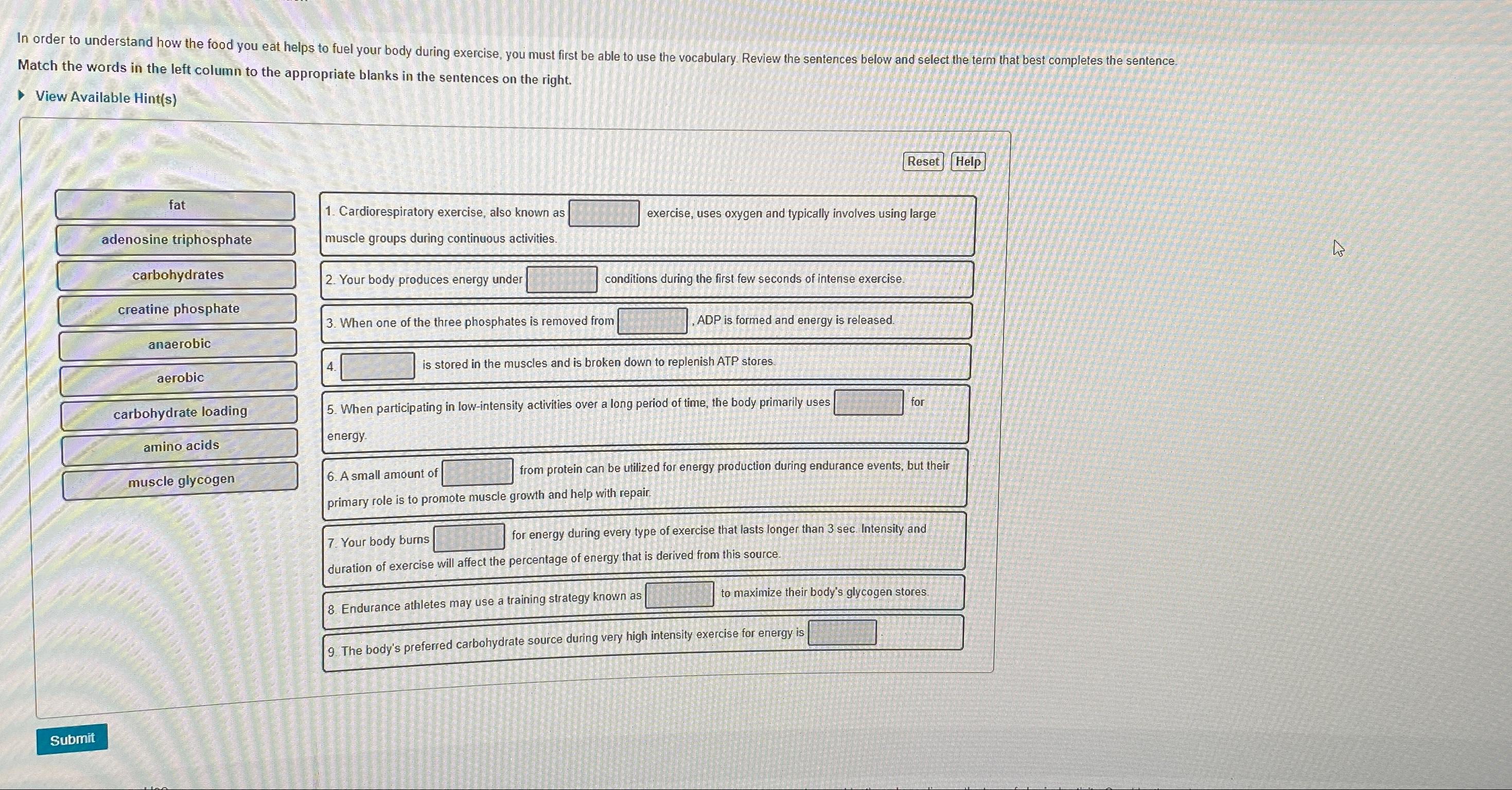 Solved Match the words in the left column to the appropriate | Chegg.com