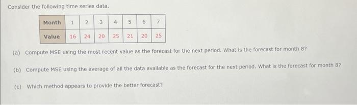Solved Consider the following time series data. (a) Compute | Chegg.com