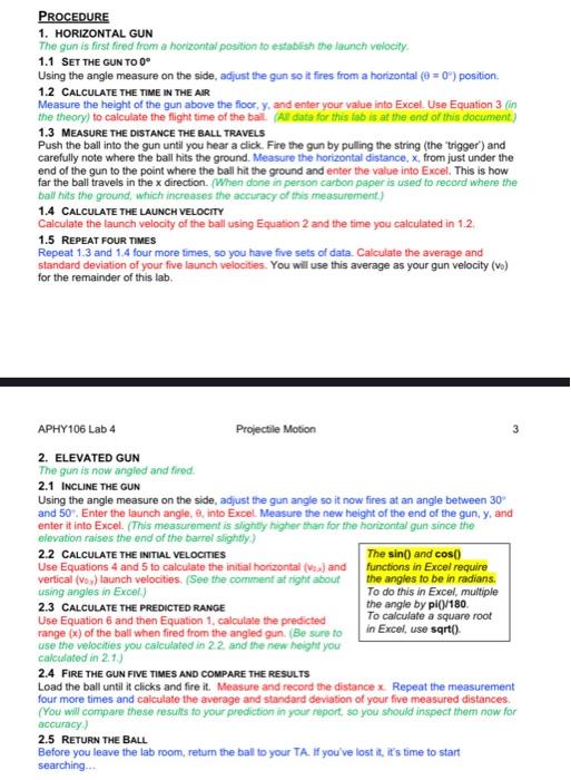 Solved PROCEDURE 1. HORIZONTAL GUN The gun is first fired | Chegg.com