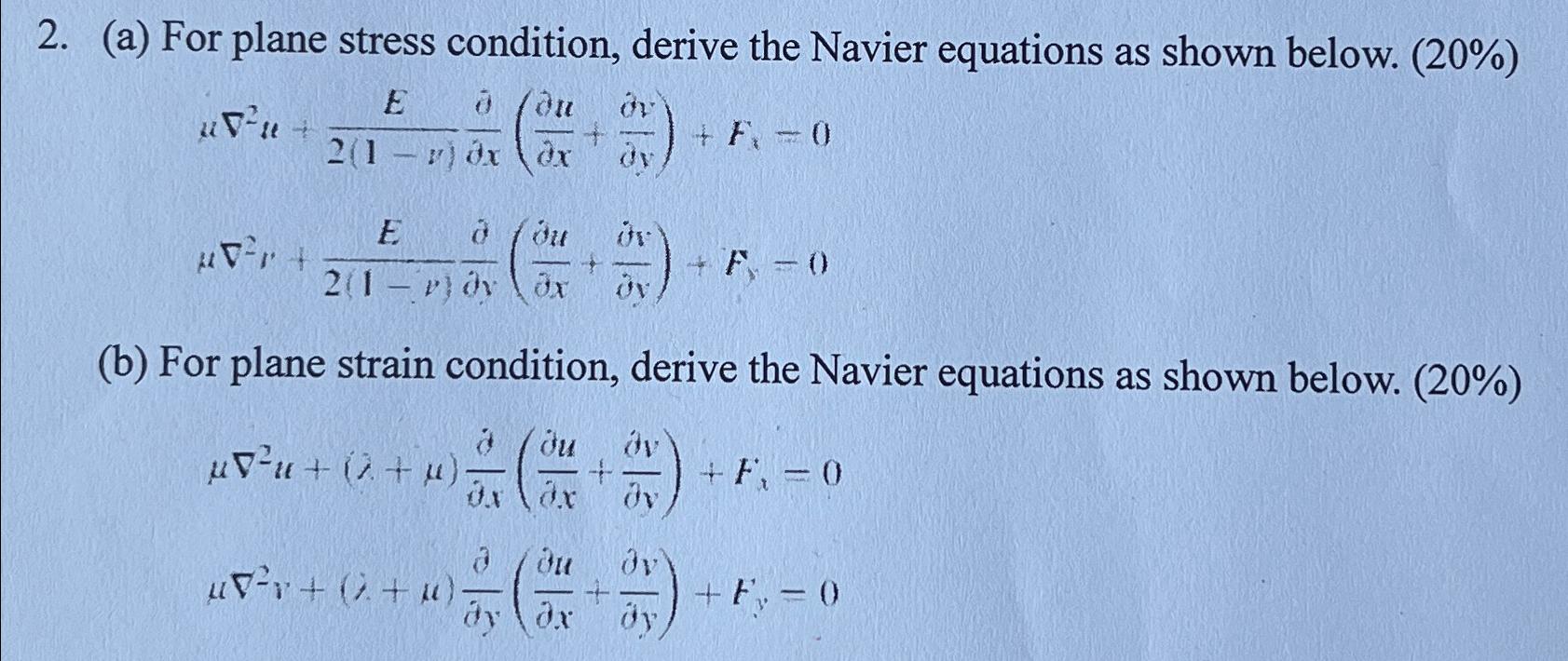 Solved (a) ﻿For plane stress condition, derive the Navier | Chegg.com