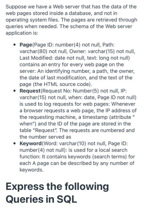 Solved Database Querying Assignment - SQL Suppose we have a | Chegg.com