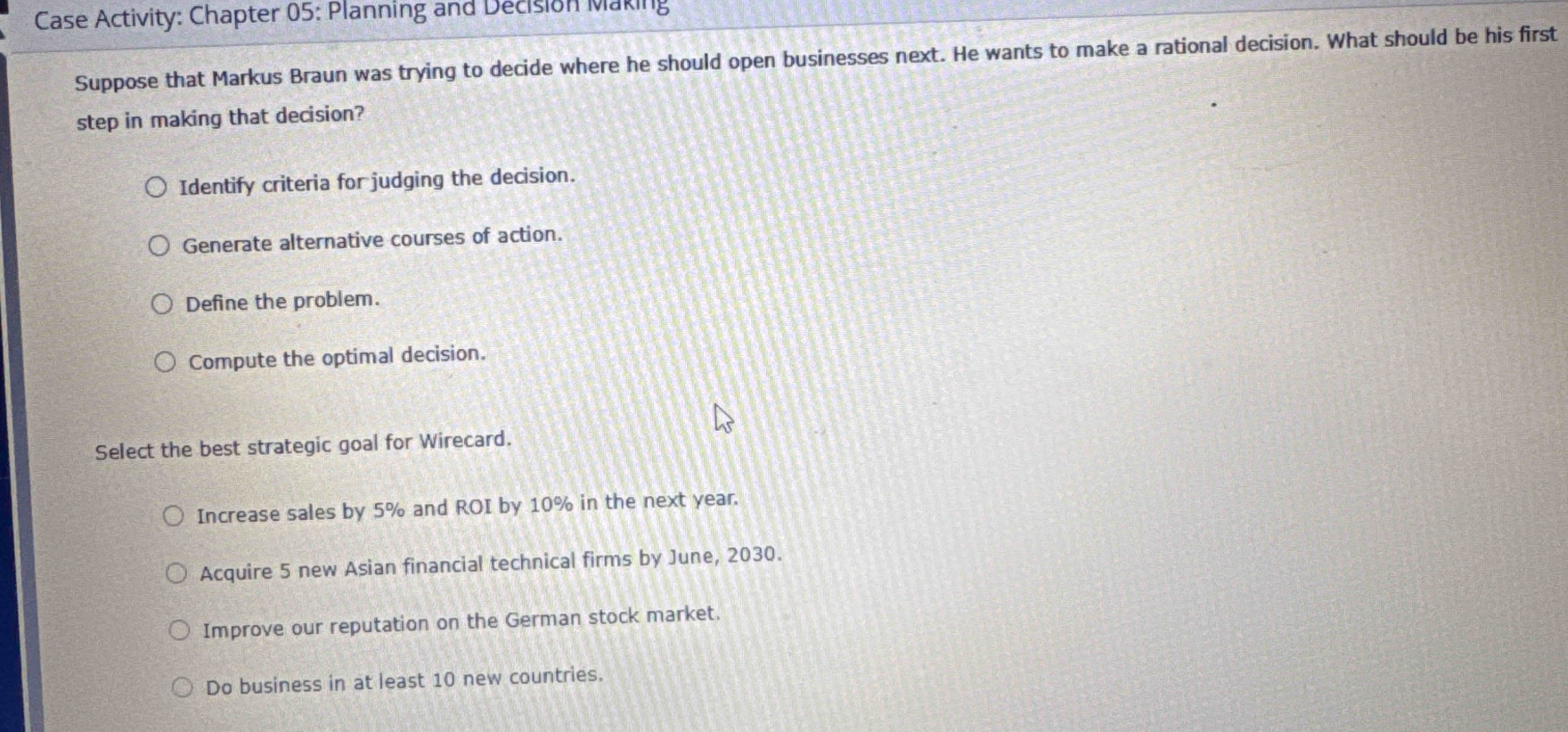 Solved Suppose that Markus Braun was trying to decide where | Chegg.com