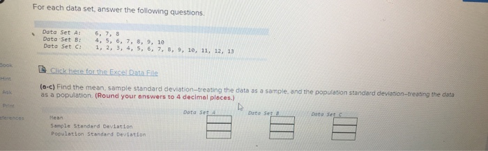Solved For Each Data Set Answer The Following Questions