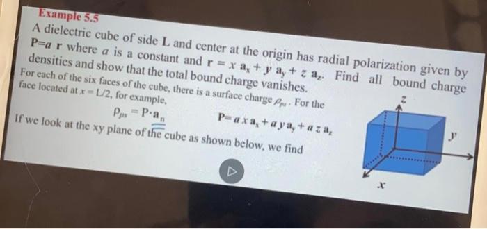 Solved Example 5.5 A dielectric cube of side L and center at | Chegg.com