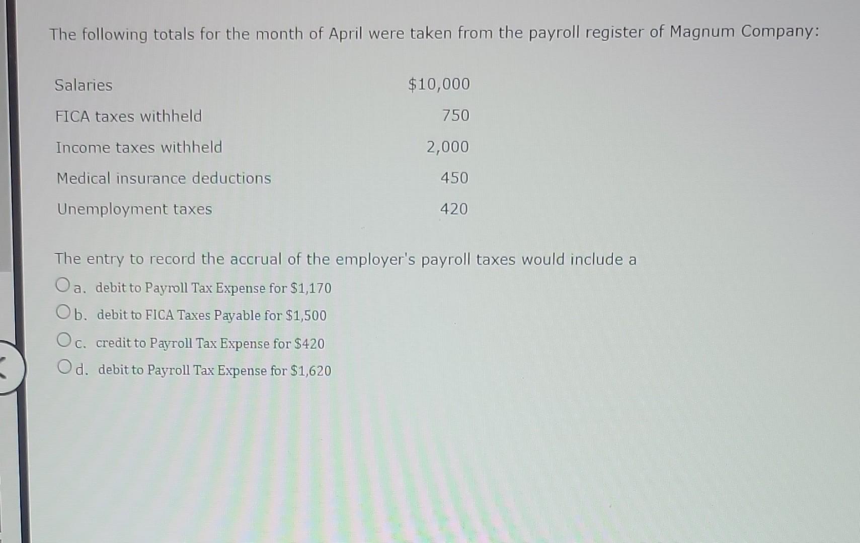 Solved The following totals for the month of April were | Chegg.com