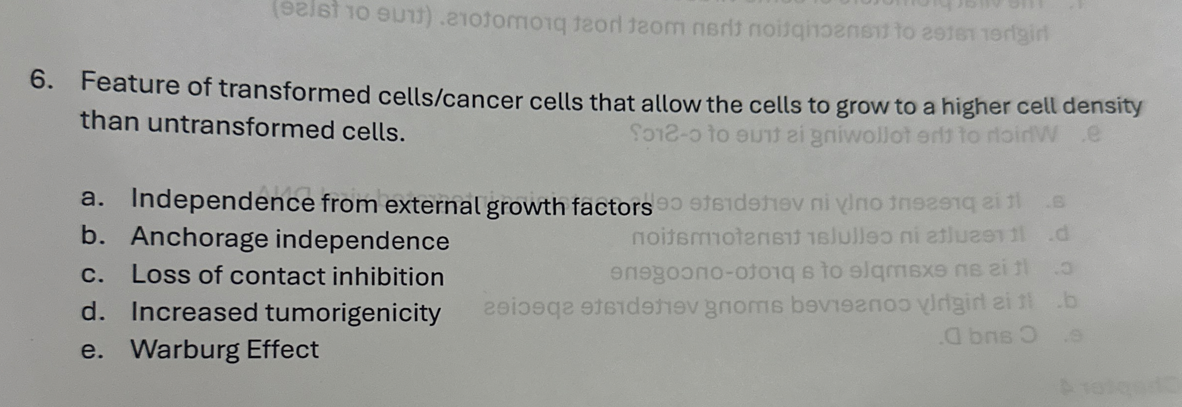 Solved Feature of transformed cells/cancer cells that allow | Chegg.com
