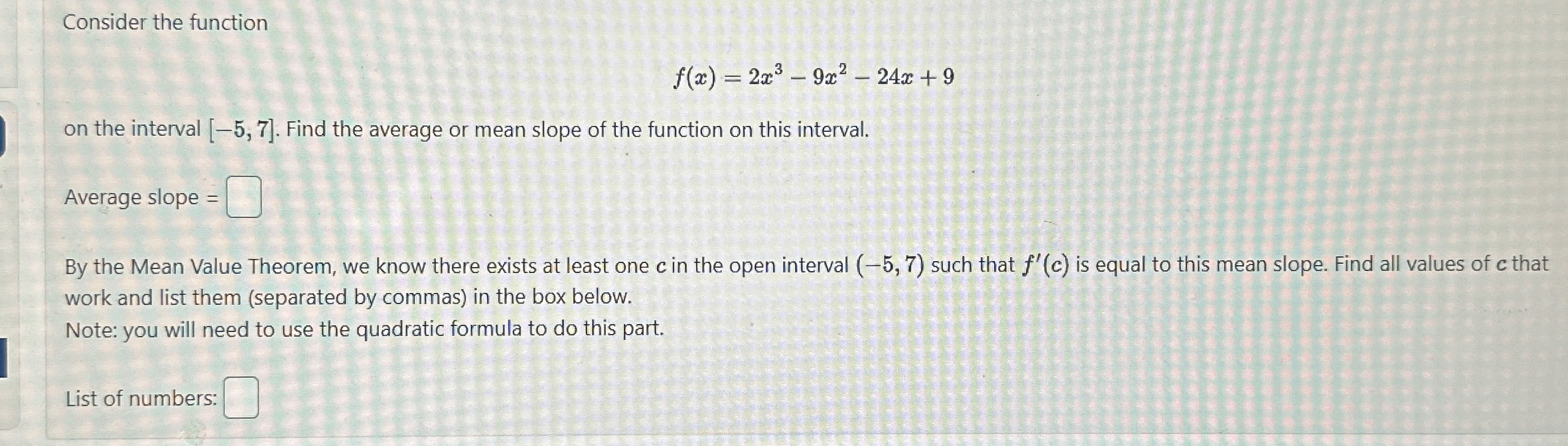 Solved Consider the functionf(x)=2x3-9x2-24x+9on the | Chegg.com