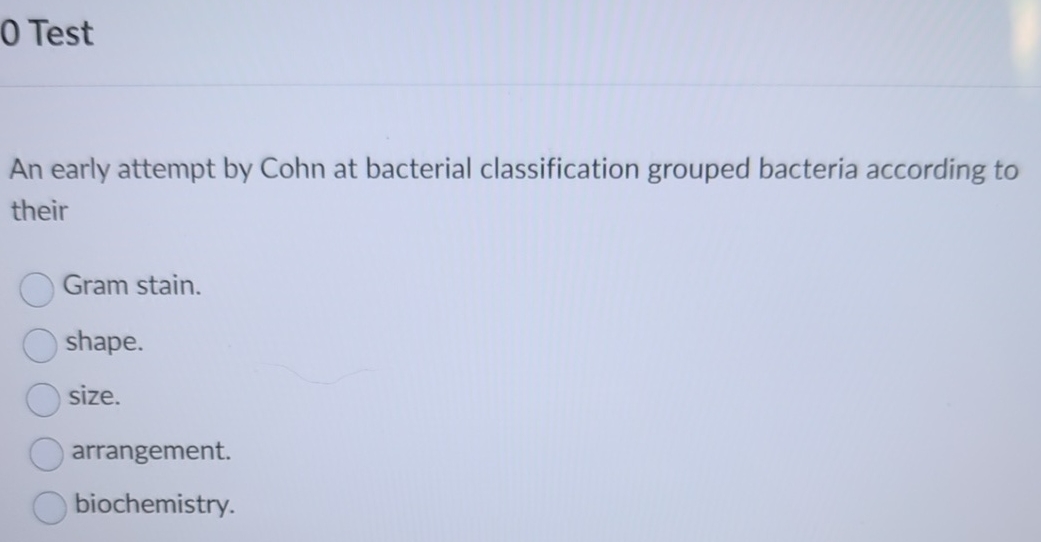 Solved 0 ﻿TestAn early attempt by Cohn at bacterial | Chegg.com