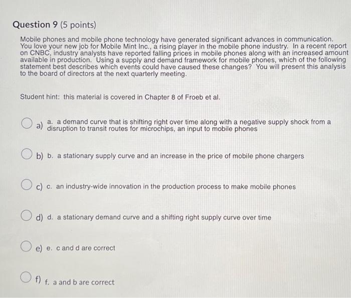 Solved Question 9 (5 points) Mobile phones and mobile phone | Chegg.com