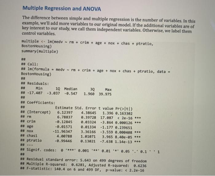 Solved Multiple Regression And Anova The Difference Between 7893