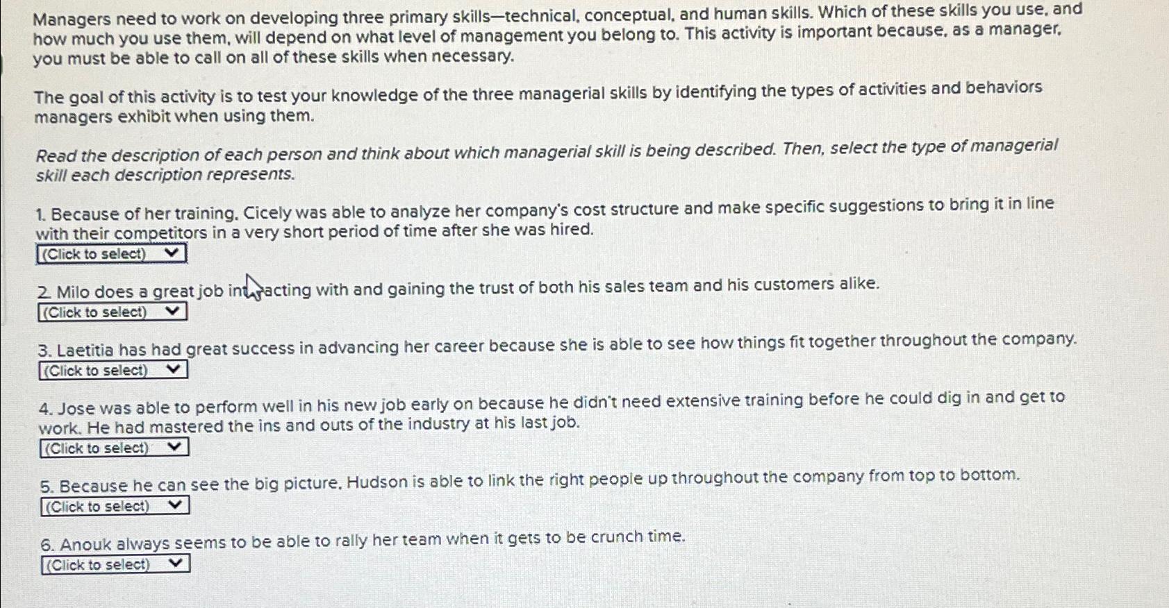 Solved Managers need to work on developing three primary | Chegg.com