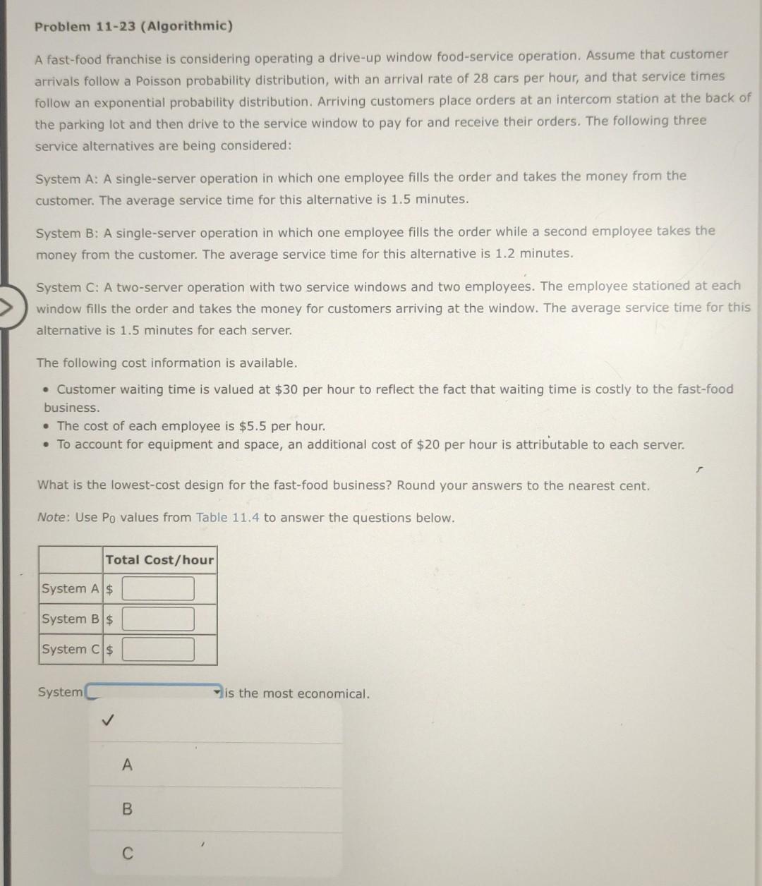 Solved TABLE 11.4 VALUES OF Po FOR MULTIPLE-SERVER WAITING | Chegg.com