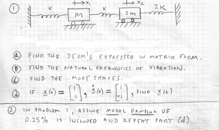 (d) If x(0)=[11],x˙(0)=[1−1], FIND x(t) (2) IN | Chegg.com