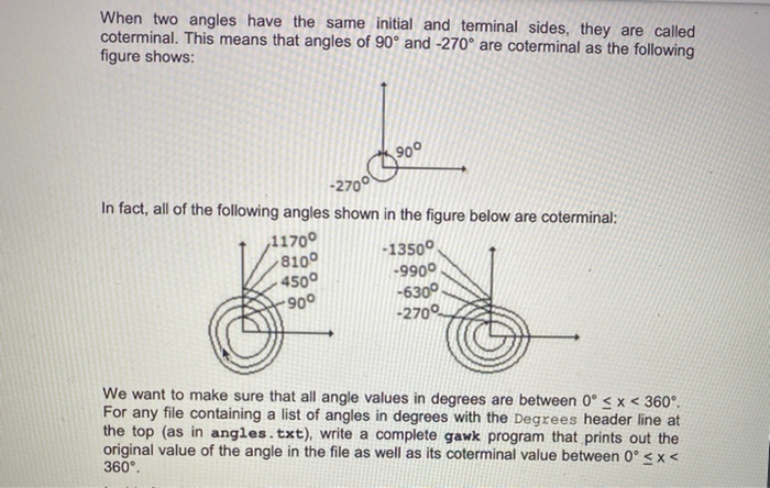 Using gawk a) Consider a list of angles in degrees, | Chegg.com Using gawk a) Consider a list of angles in degrees, | Chegg.com