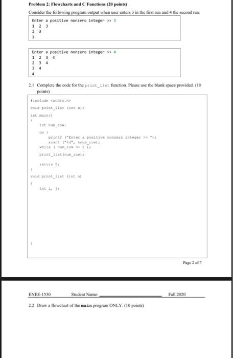 Solved Problem 2: Flowcharts and Functions (20 points) | Chegg.com