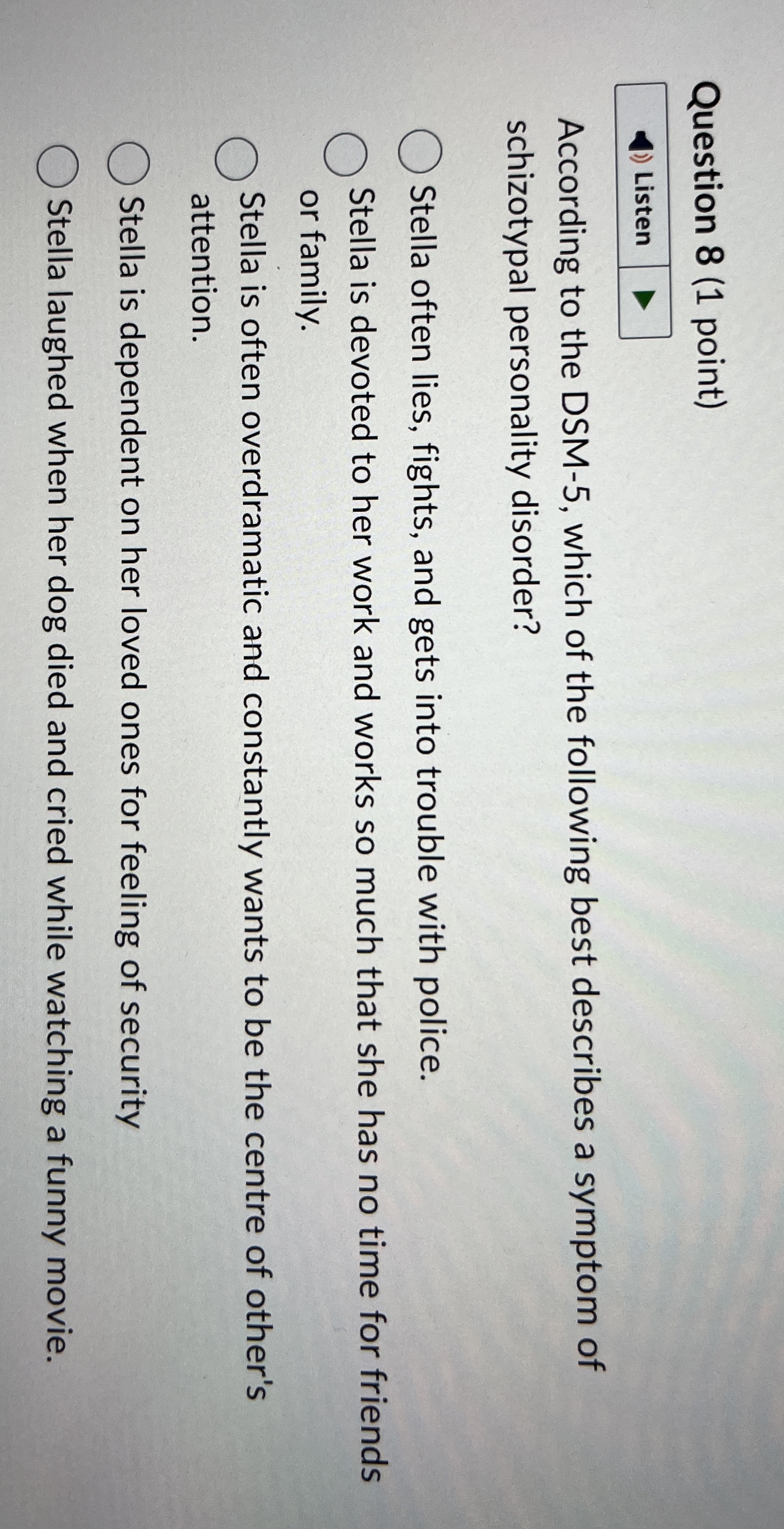 Solved Question 8 (1 ﻿point)According to the DSM-5, ﻿which | Chegg.com