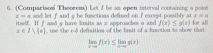 Solved 6. (Comparison Theorem) Let I be an open interval | Chegg.com