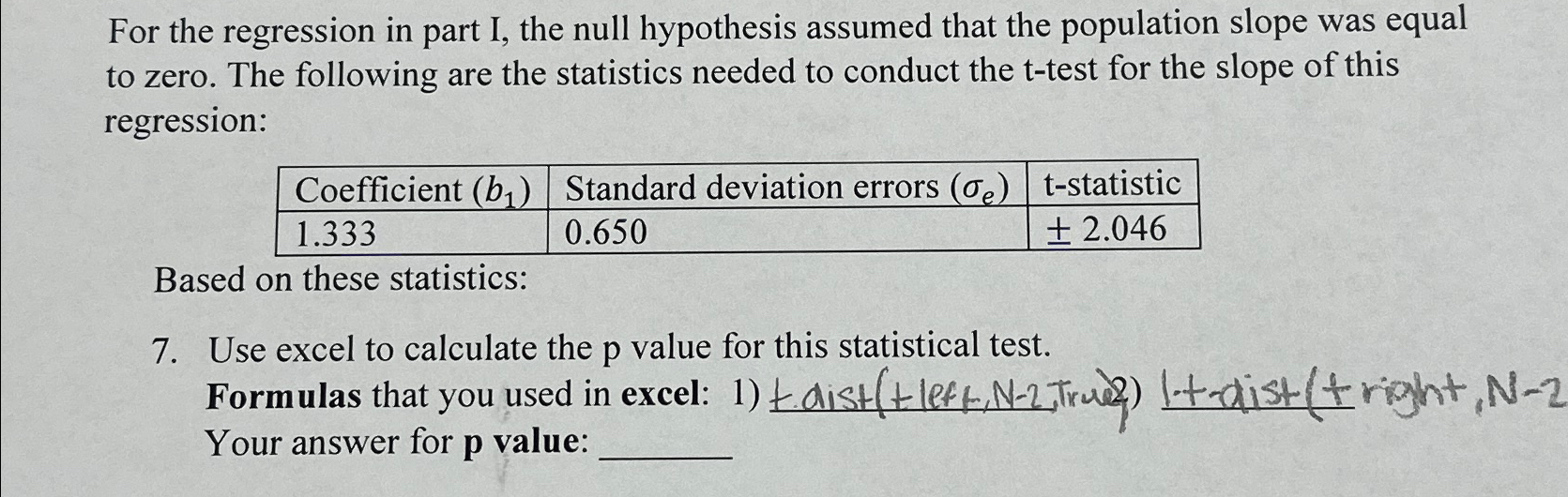 Solved For the regression in part I, the null hypothesis | Chegg.com