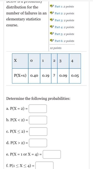 Solved Determine the following probabilities: a. P(X=2)= b. | Chegg.com