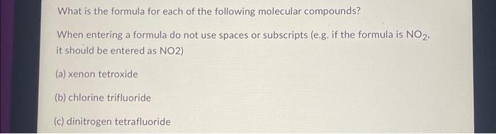 Solved What is the formula for each of the following | Chegg.com