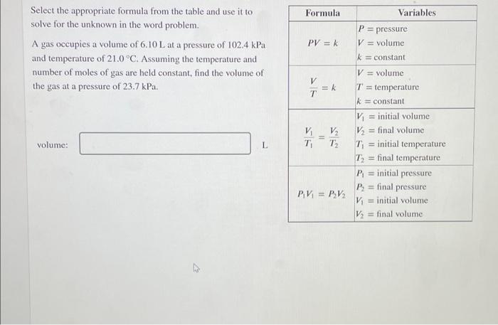Solved Formula PV = k Select the appropriate formula from | Chegg.com