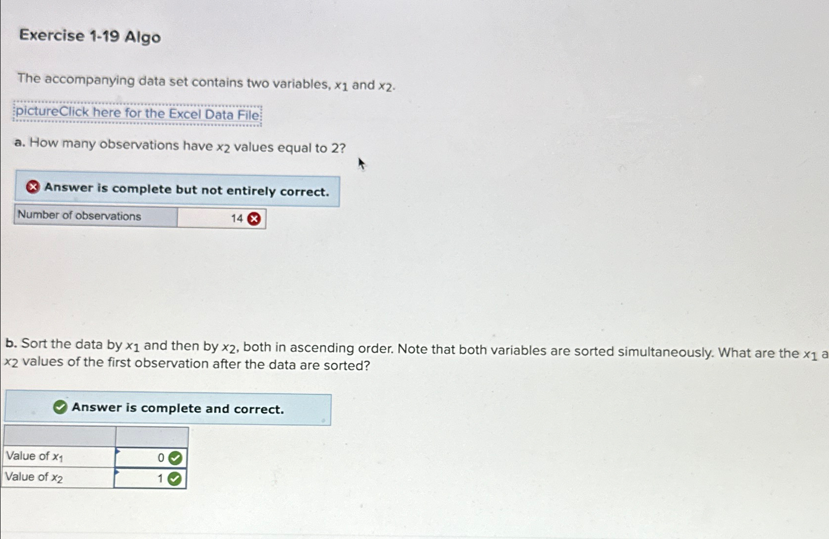 Exercise 1-19 ﻿AlgoThe accompanying data set contains | Chegg.com