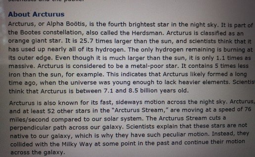 About Arcturus Arcturus, or Alpha Bootis, is the | Chegg.com