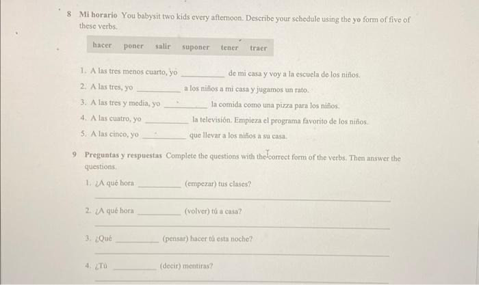 PRACTICA PARA EL EXAMEN FINAL DE ESPAÑOL 101 4 Una | Chegg.com