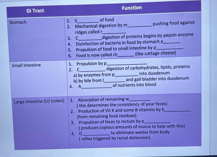 Solved Gl Tract Function | Chegg.com