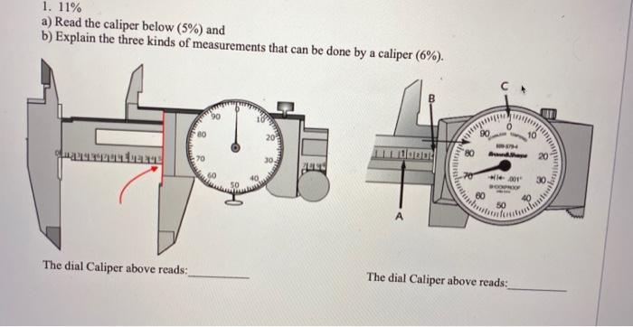 Solved 1. 11% a) Read the caliper below (5%) and b) Explain | Chegg.com