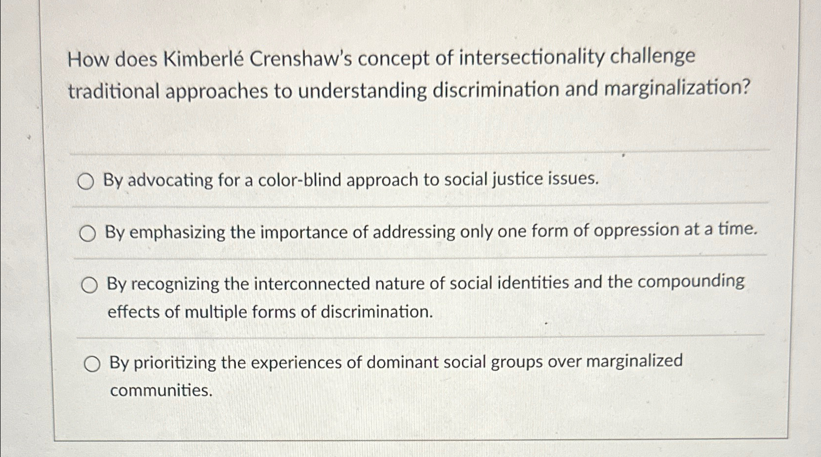 Solved How does Kimberlé ﻿Crenshaw's concept of | Chegg.com