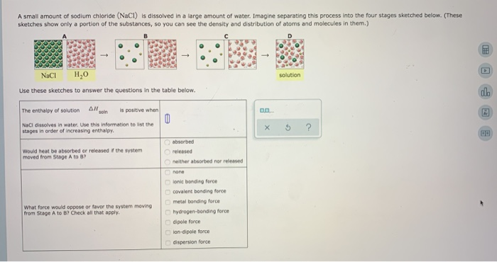 Solved A small amount of sodium chloride (NaCl) is dissolved | Chegg.com Solved A small amount of sodium chloride (NaCl) is dissolved | Chegg.com