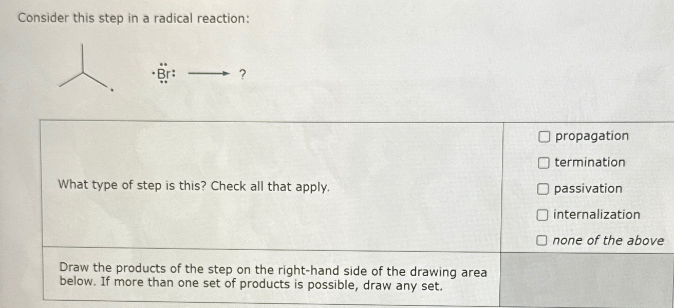 Solved Consider this step in a radical reaction:\table[[What | Chegg.com
