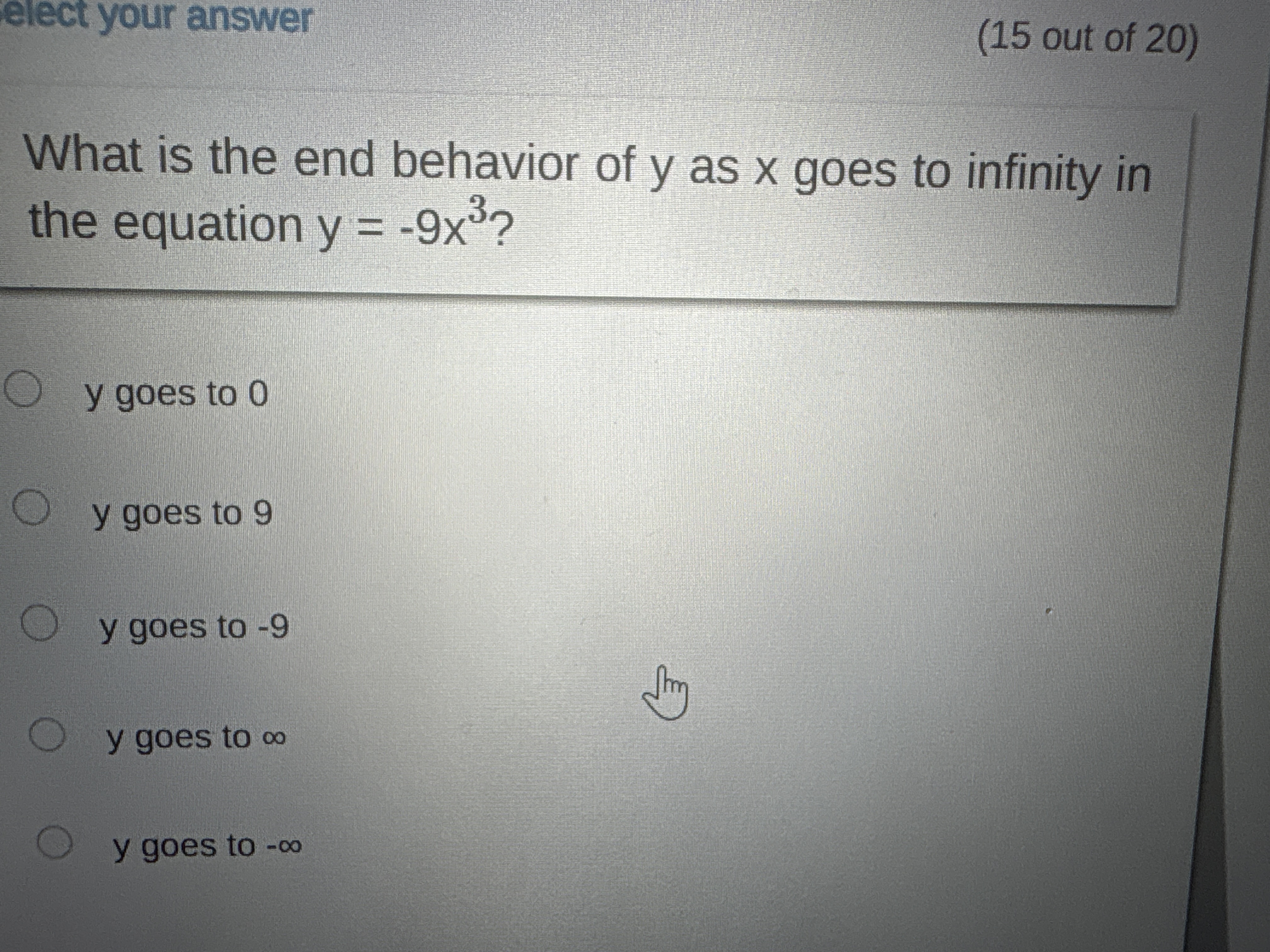 Solved What is ﻿the end behavior of y as x ﻿goes to | Chegg.com