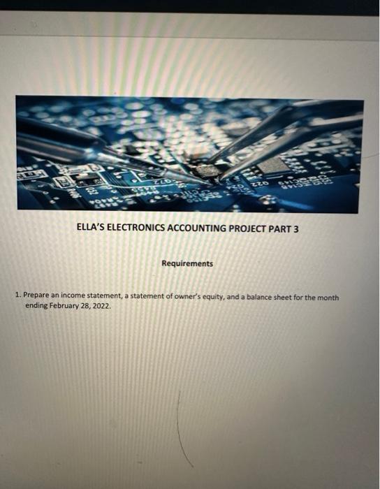 Solved ELLA'S ELECTRONICS ACCOUNTING PROJECT PART 3 | Chegg.com