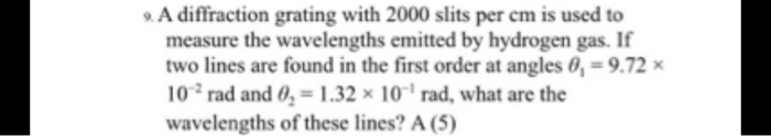Solved A diffraction grating with 2000 slits per cm is used | Chegg.com