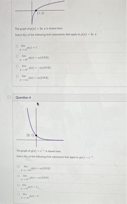 Solved The groph of p(x)=lnx is shown here. Select ALL of | Chegg.com