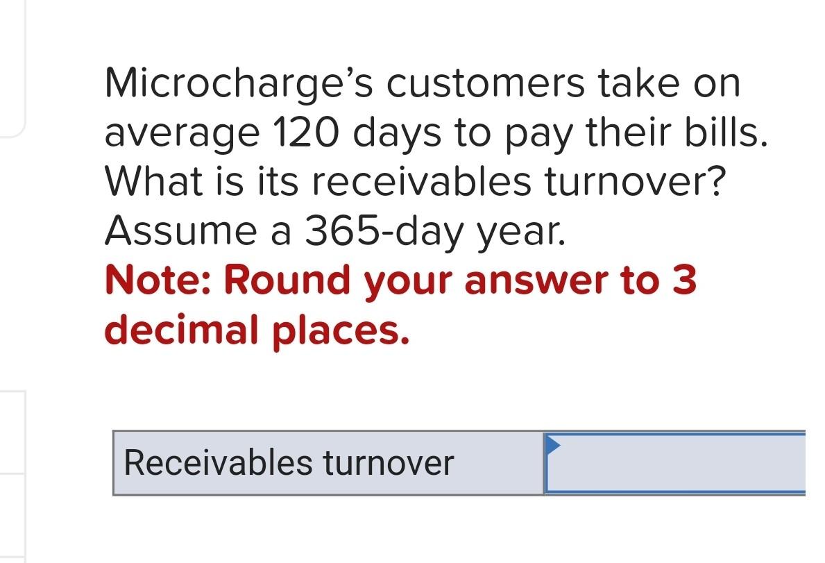 Solved Microcharge's customers take on average 120 days to | Chegg.com