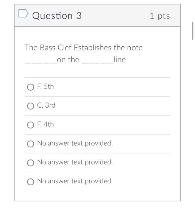 Solved Question 2 1pts The Treble Clef establishes the Note | Chegg.com
