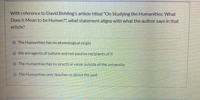 Solved With reference to David Behling's article titled "On | Chegg.com