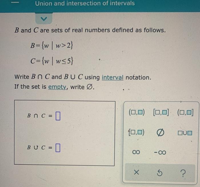 Solved Union and intersection of intervals V B and Care sets | Chegg.com