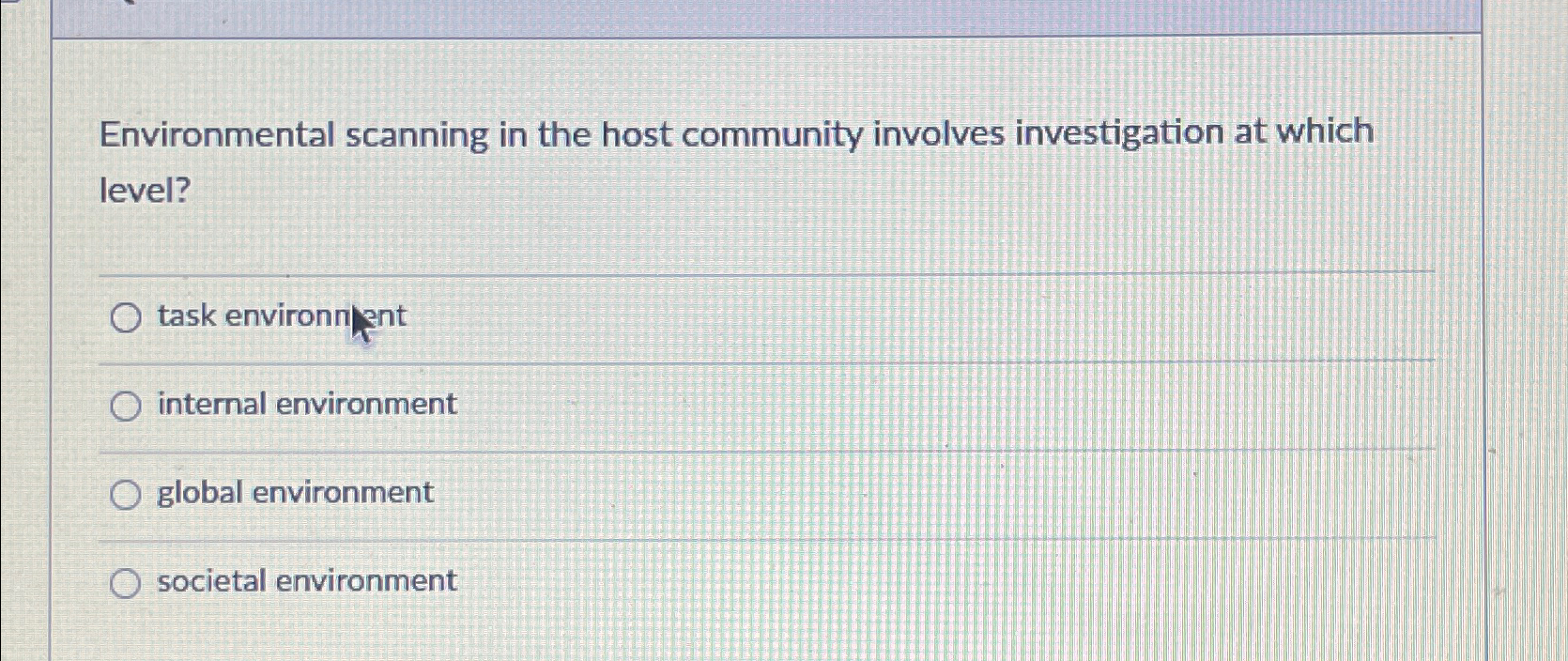Solved Environmental scanning in the host community involves | Chegg.com