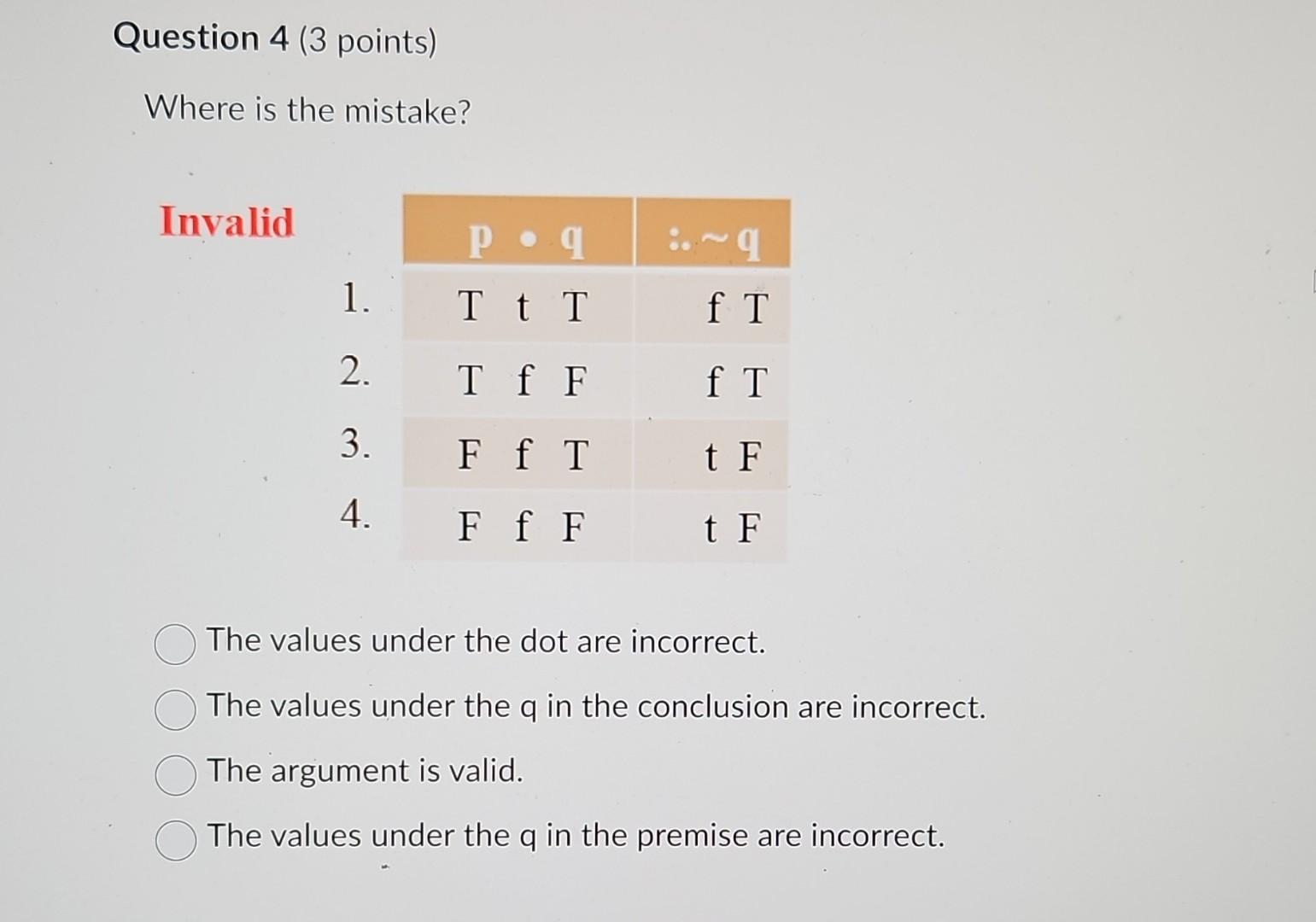 Solved Where is the mistake? Invalid The values under the | Chegg.com